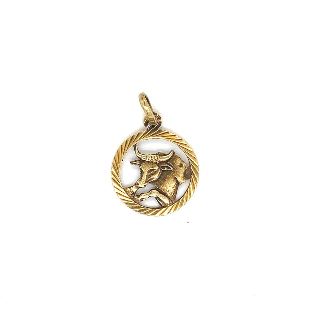 14k Yellow Gold Vintage Taurus Zodiac Charm