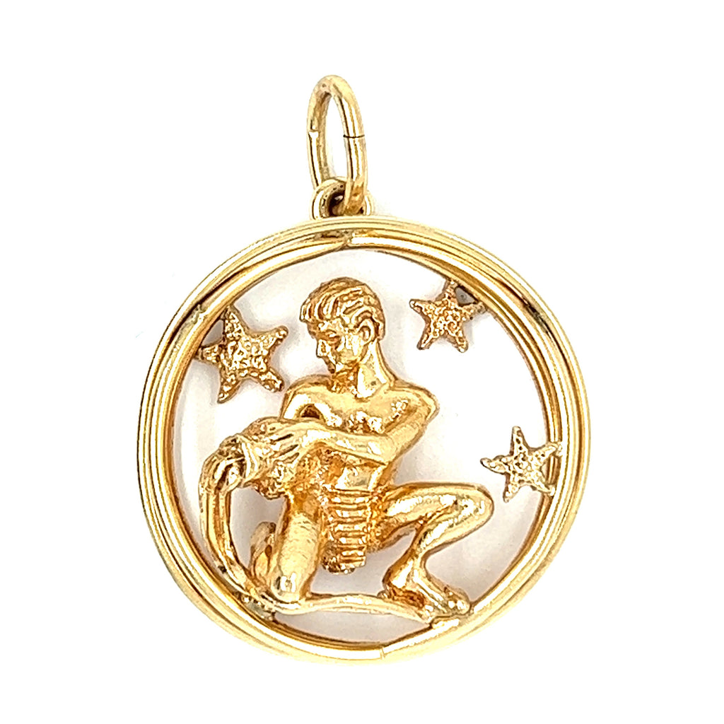 14k Yellow Gold Vintage Ruser Aquarius Zodiac Charm